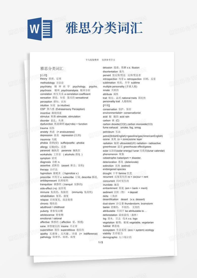 雅思分类词汇Word模板下载 编号qkjdnyen 熊猫办公