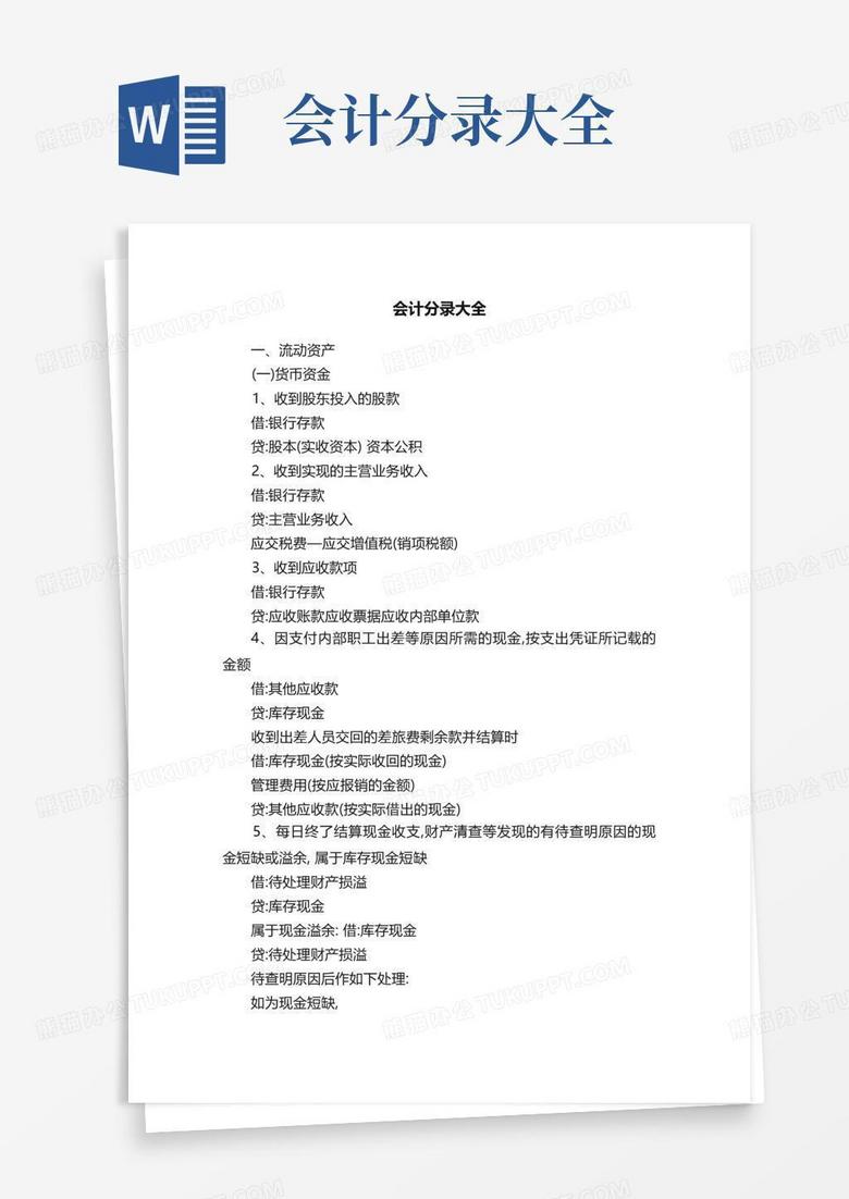 会计分录大全Word模板下载 编号lnzdmnzb 熊猫办公