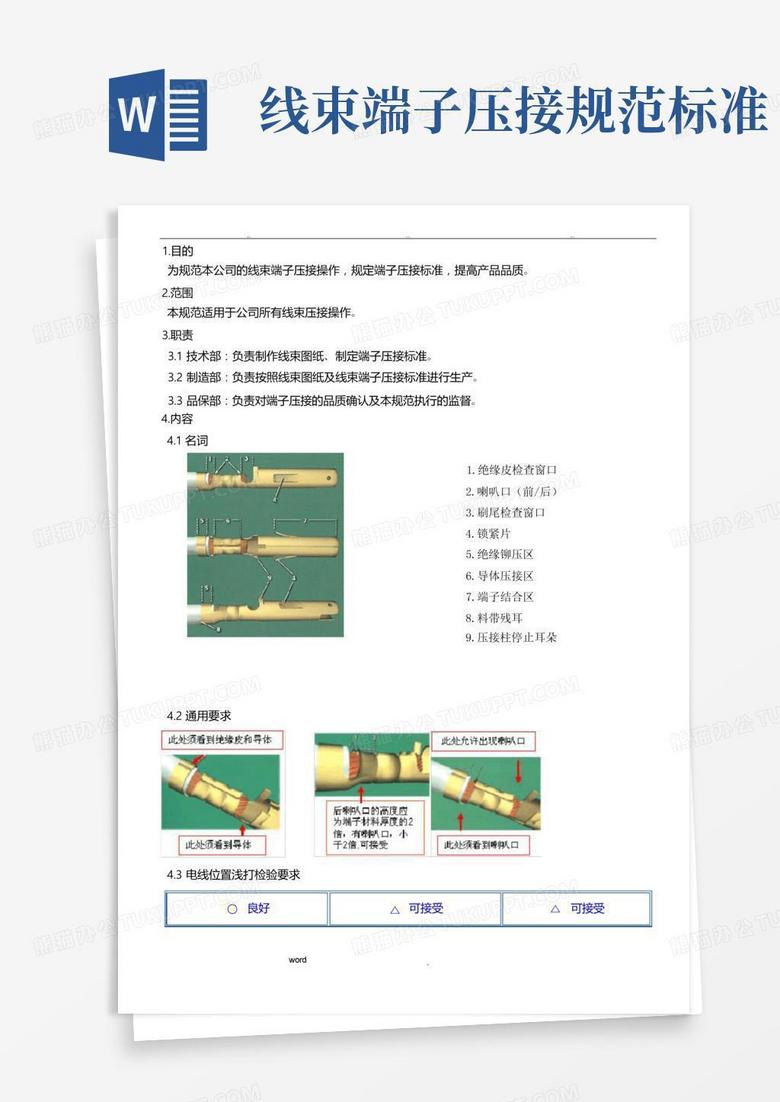 线束端子压接规范标准Word模板下载 编号legyoxmy 熊猫办公