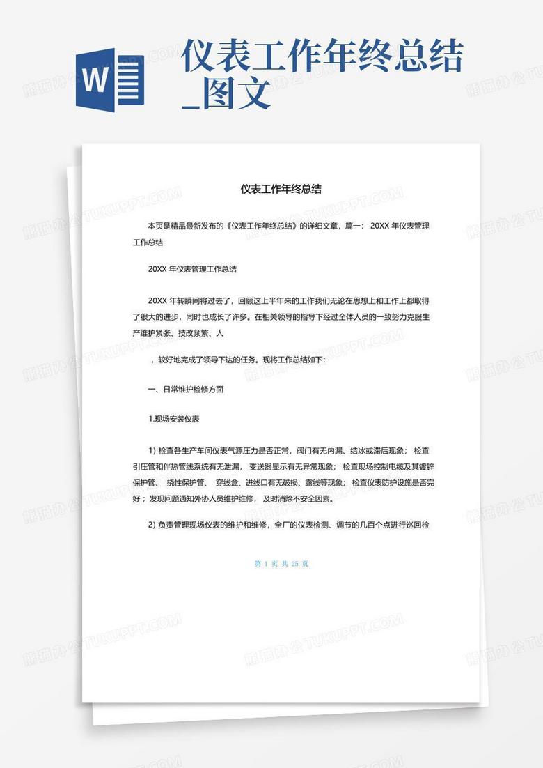 仪表工作年终总结 图文Word模板下载 编号lmnmzzmz 熊猫办公