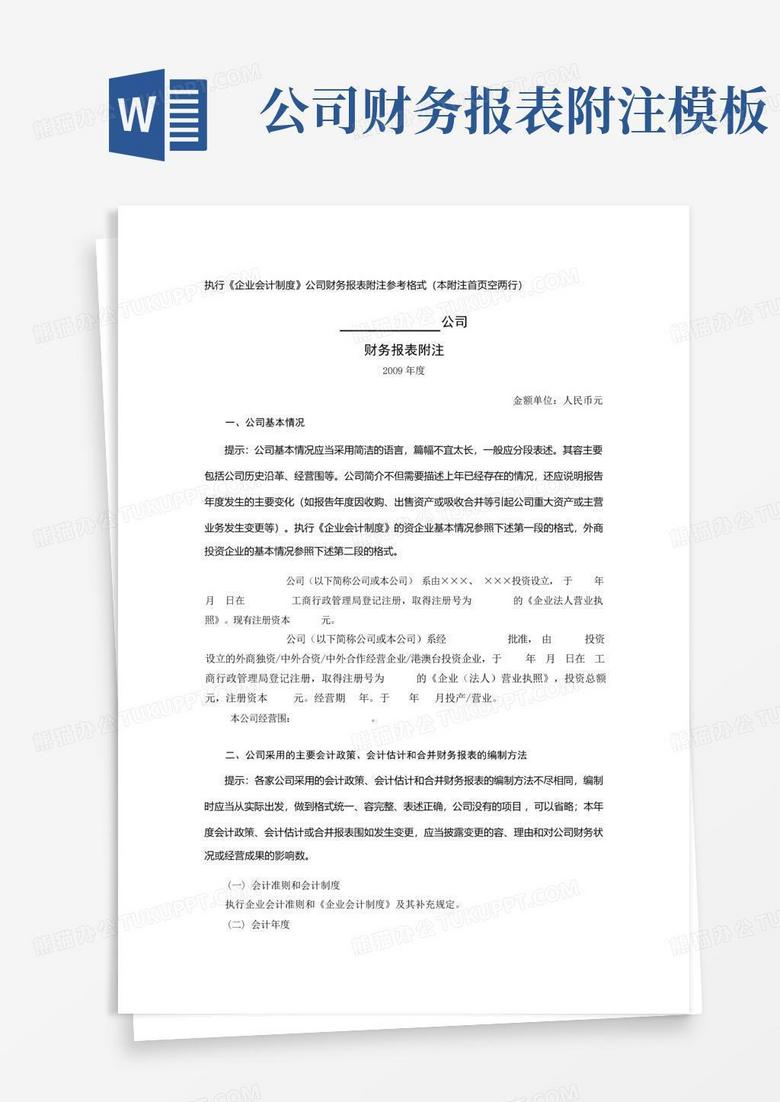 公司财务报表附注 Word模板下载 编号qvvewenk 熊猫办公