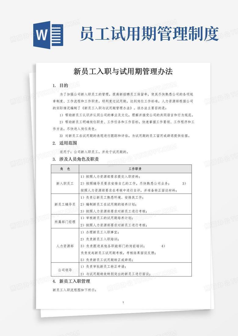 通用版新员工入职与试用期管理办法Word模板下载 编号lkyrezyl 熊猫办公