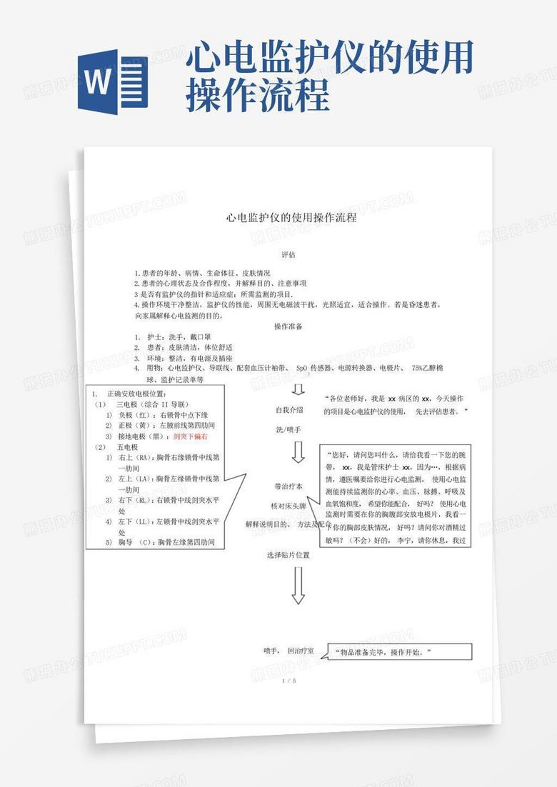 心电监护仪的使用操作流程Word模板下载 编号qvvevbpa 熊猫办公