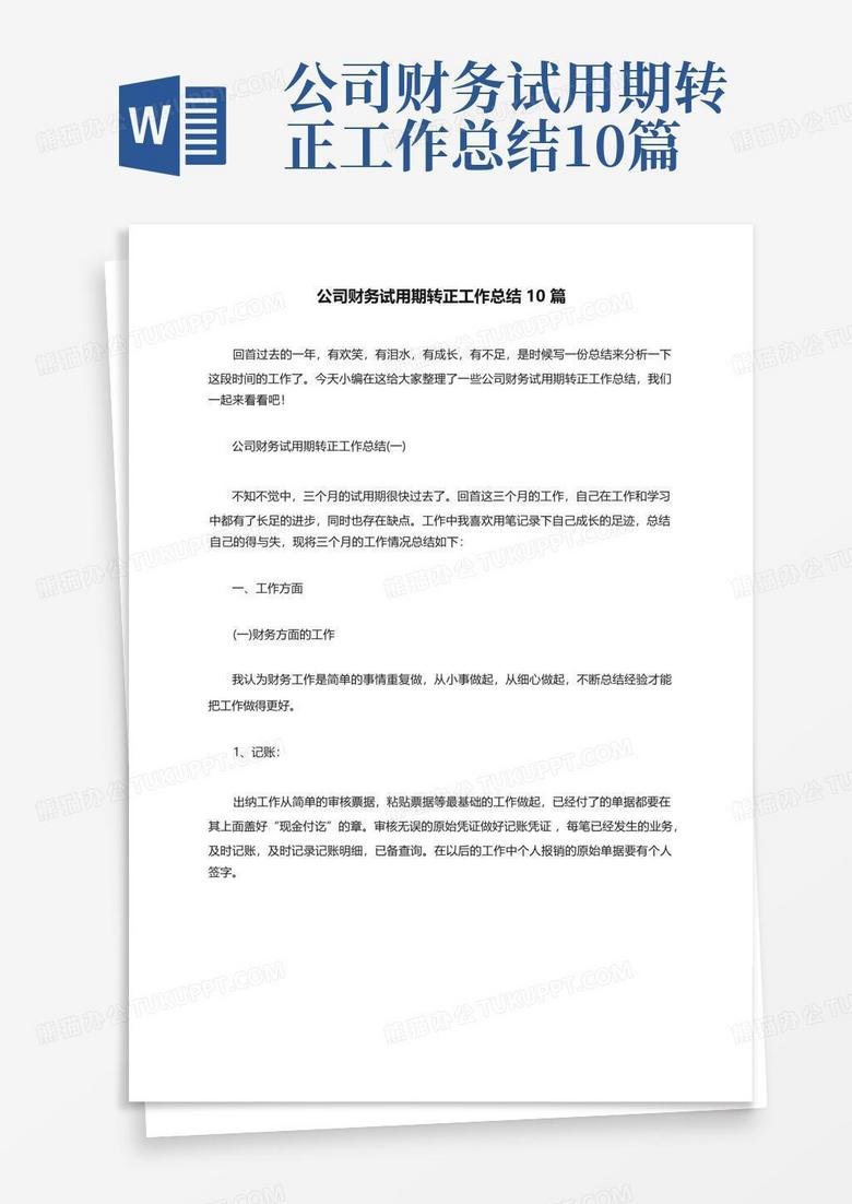 公司财务试用期转正工作总结10篇Word模板下载 编号lrgkjwry 熊猫办公