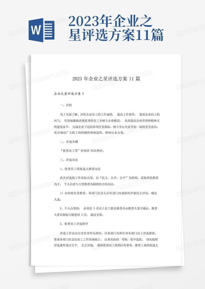 2023年企业之星评选方案11篇Word模板下载 编号lerrzwjg 熊猫办公