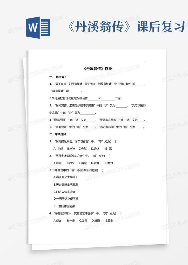 丹溪翁传课后复习Word模板下载 编号qwppenpb 熊猫办公