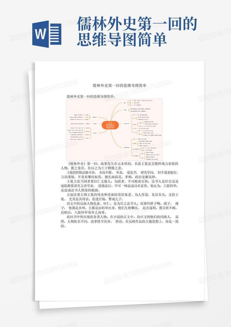 儒林外史第一回的思维导图简单Word模板下载 编号lmnmekpo 熊猫办公