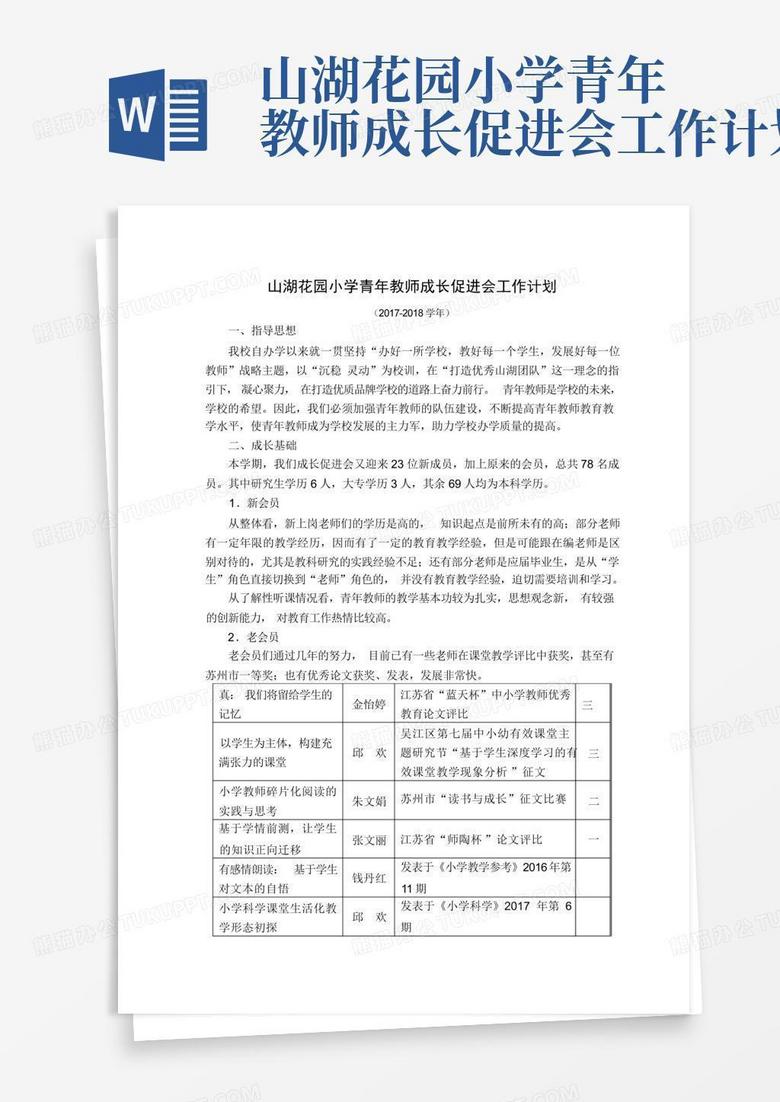 山湖花园小学青年教师成长促进会工作计划 Word模板下载 编号lyjwvror 熊猫办公