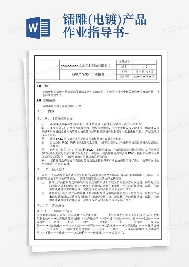 镭雕 电镀 产品作业指导书 Word模板下载 编号qvvwrwwz 熊猫办公
