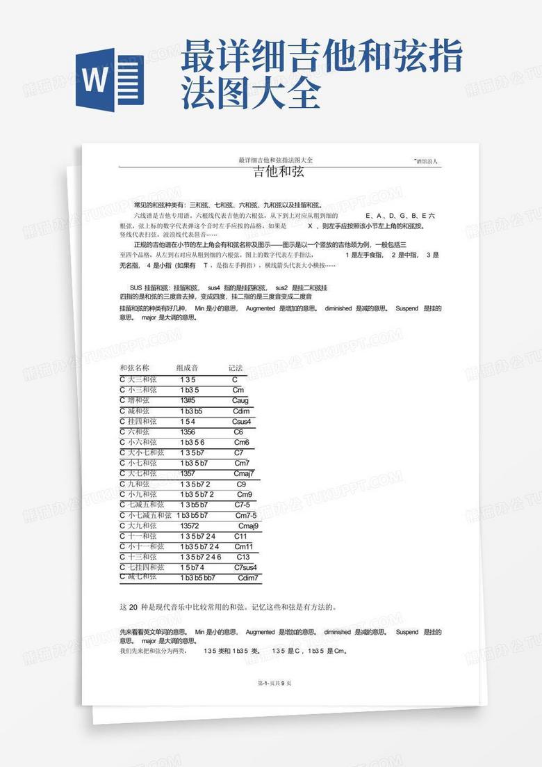 最详细吉他和弦指法图大全 Word模板下载 编号lvvxwgjz 熊猫办公