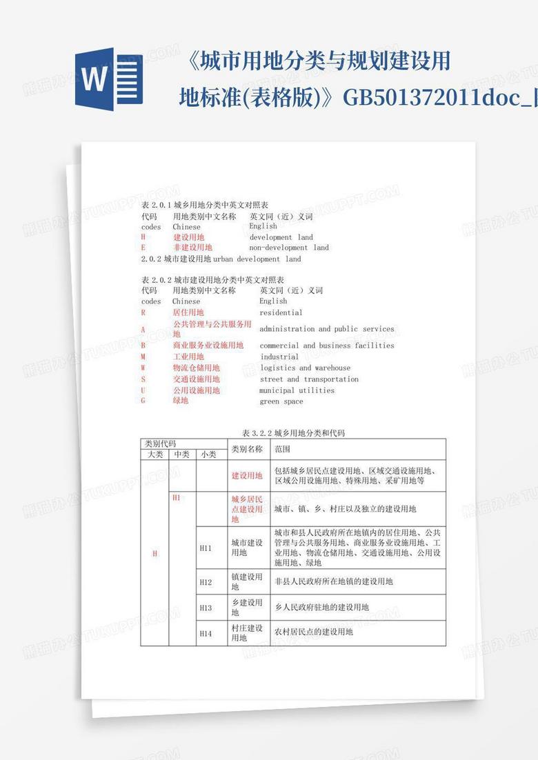 城市用地分类与规划建设用地标准 表格版 gb50137 2011 doc 图文Word模板下载 编号qyjewwpo 熊猫办公