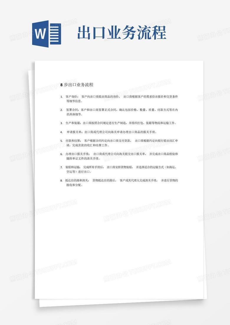 出口业务流程Word模板下载 编号qzmvgexn 熊猫办公