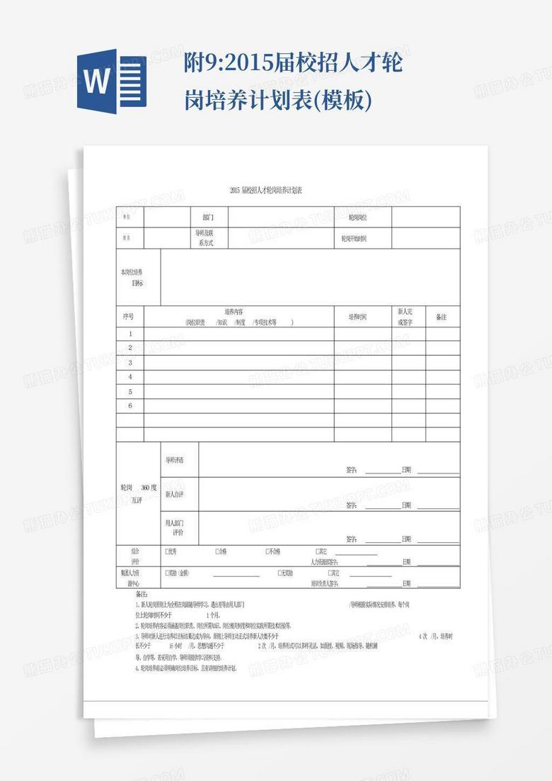 附9 2015届校招人才轮岗培养计划表 Word模板下载 编号lzmyddgj 熊猫办公