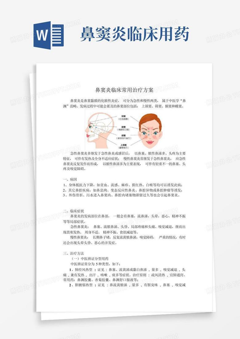 鼻窦炎临床用药 Word模板下载 编号qbpzmvbj 熊猫办公