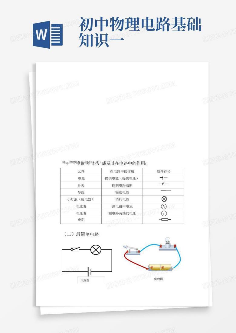 初中物理电路基础知识一Word模板下载 编号qdrjddyd 熊猫办公