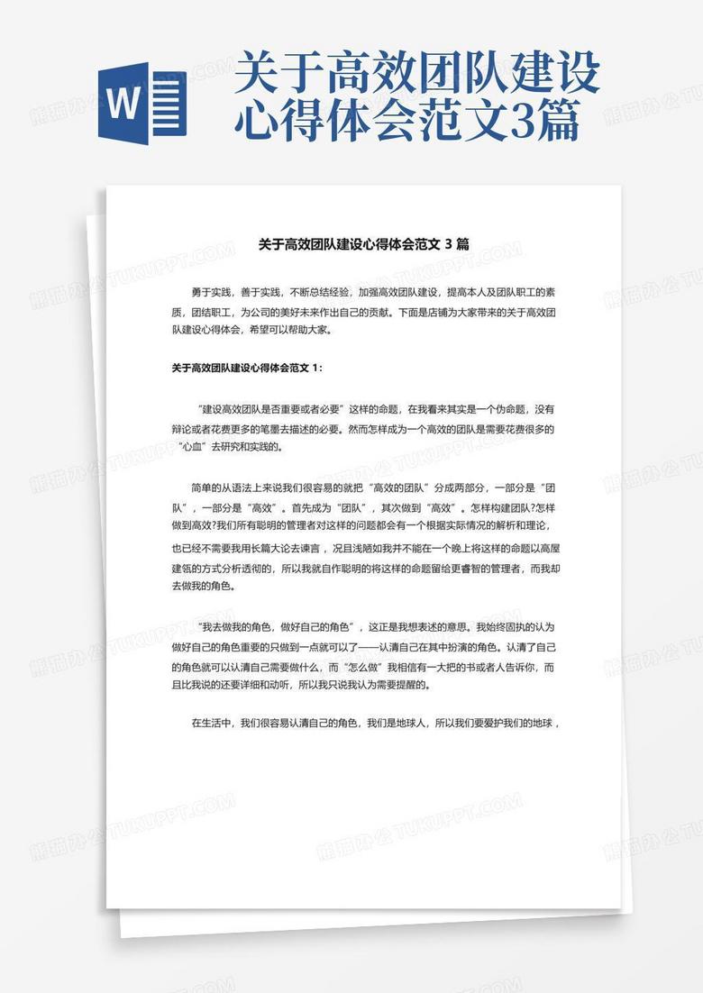 关于高效团队建设心得体会范文3篇Word模板下载 编号qrgyynmz 熊猫办公