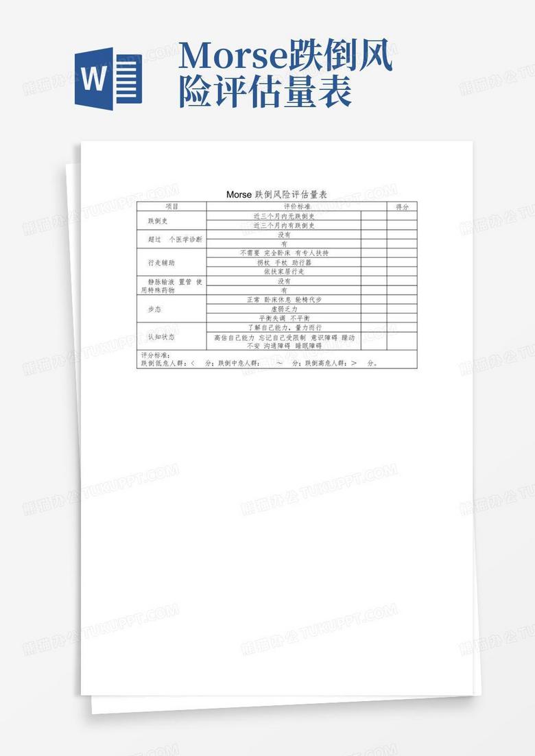 morse跌倒风险评估量表Word模板下载 编号ljwkyvez 熊猫办公