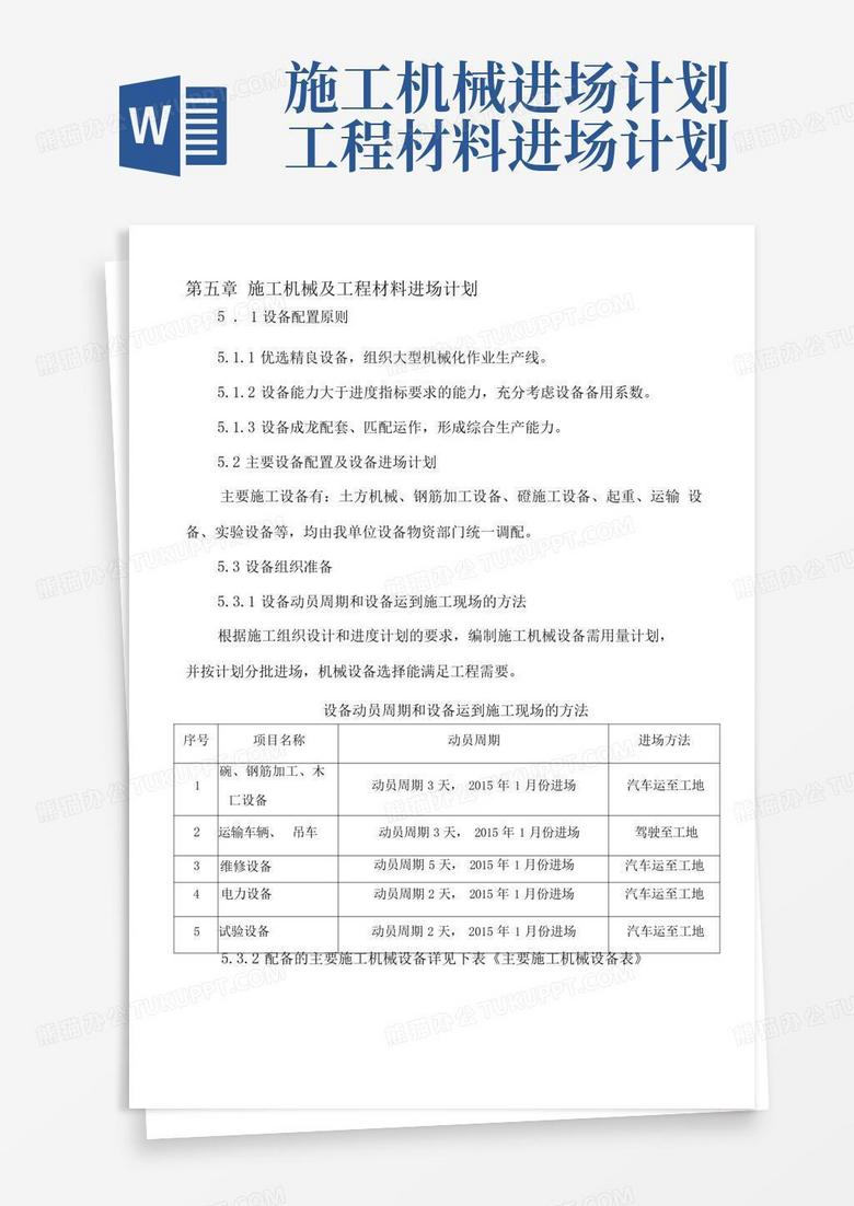 施工机械进场计划 工程材料进场计划Word模板下载 编号lyjkkyvy 熊猫办公