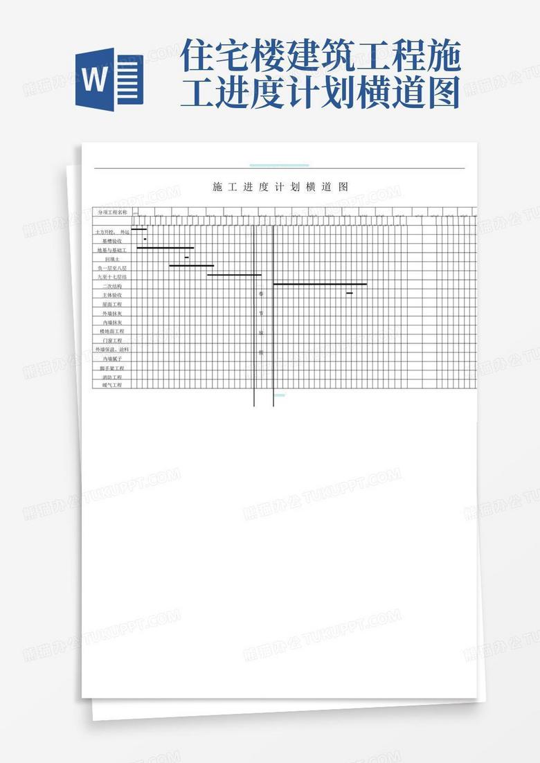 住宅楼建筑工程施工进度计划横道图Word模板下载 编号qxxbxvex 熊猫办公