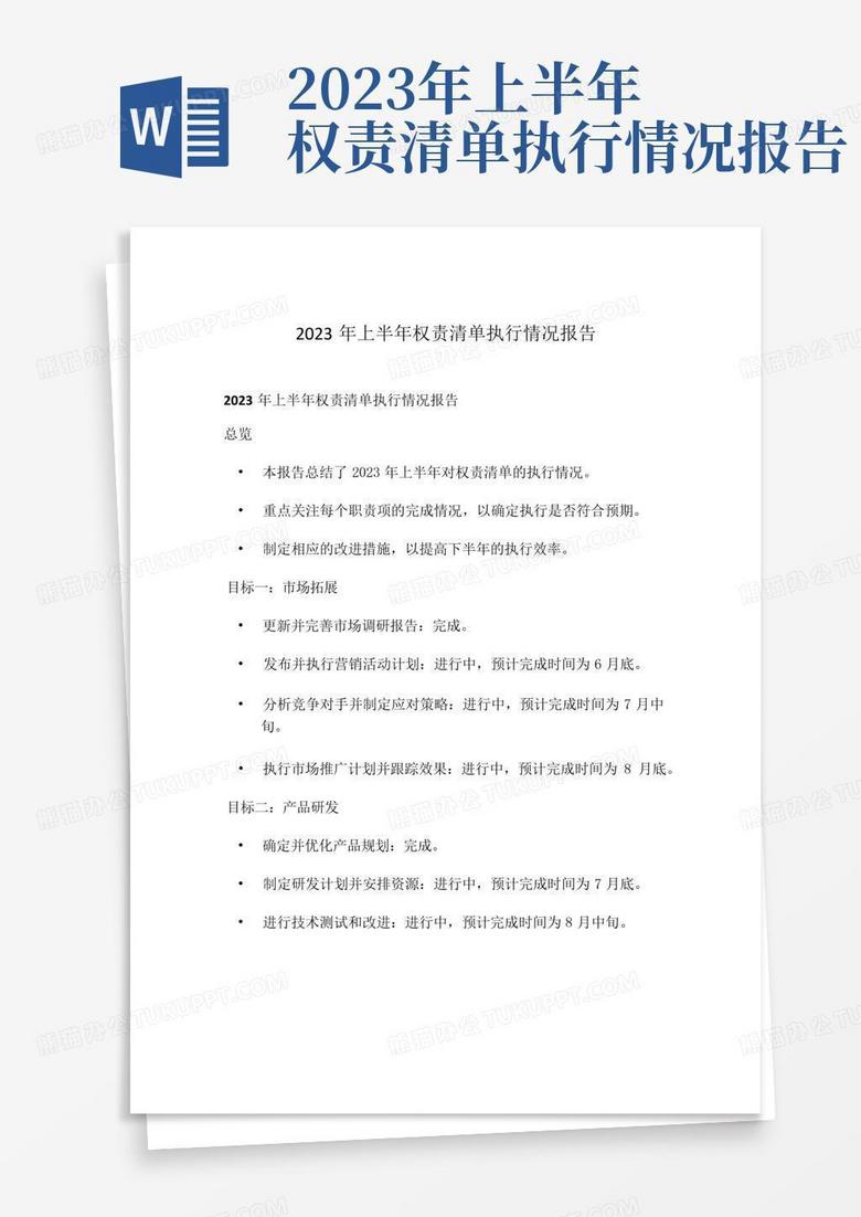 2023年上半年权责清单执行情况报告Word模板下载 编号lgaewkjn 熊猫办公