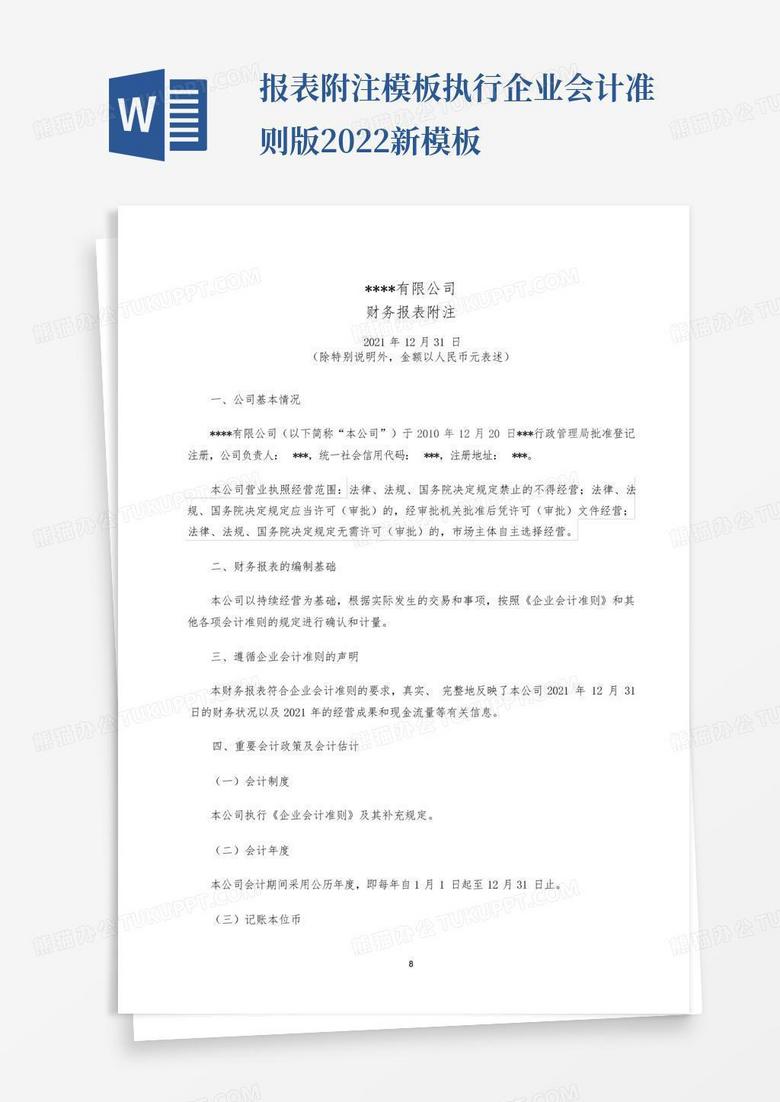 报表附注 执行企业会计准则版 2022新Word模板下载 编号qjwewykg 熊猫办公
