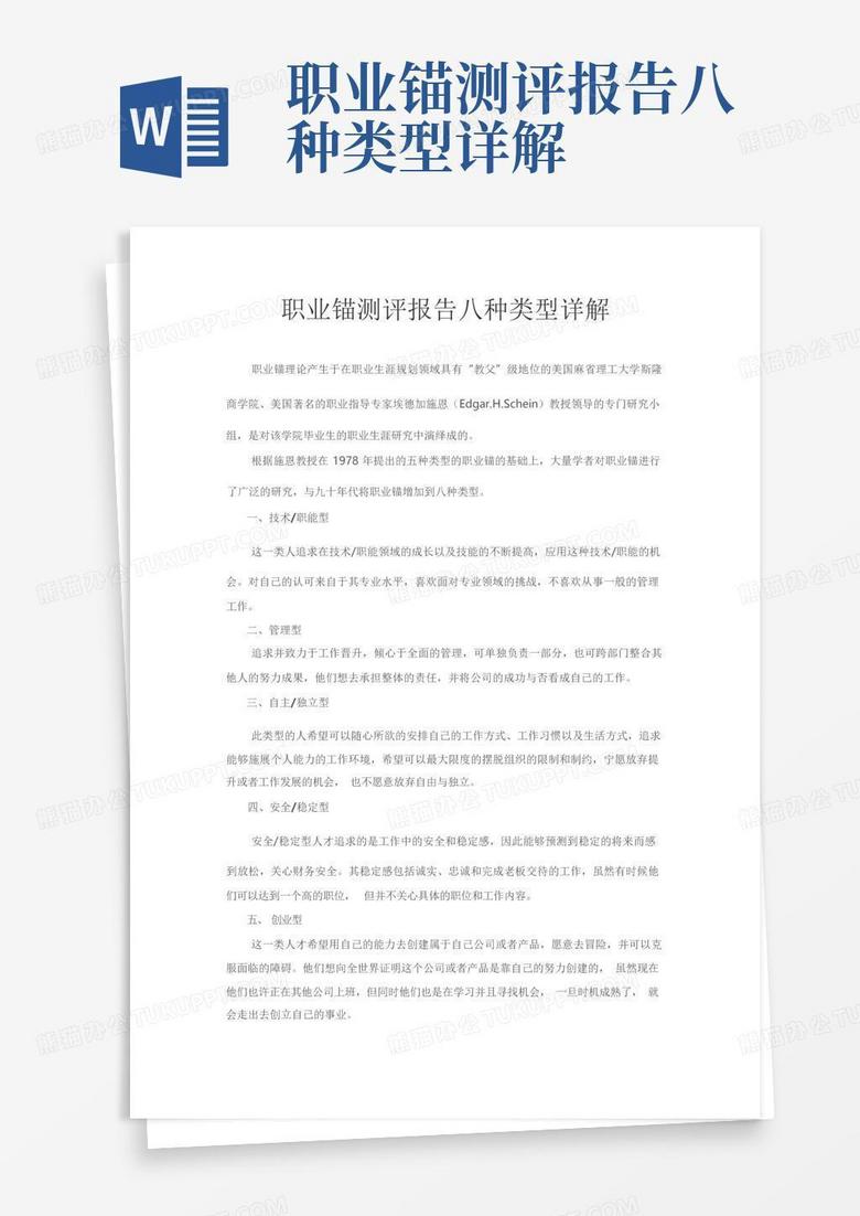 职业锚测评报告八种类型详解Word模板下载 编号lwpjybvy 熊猫办公