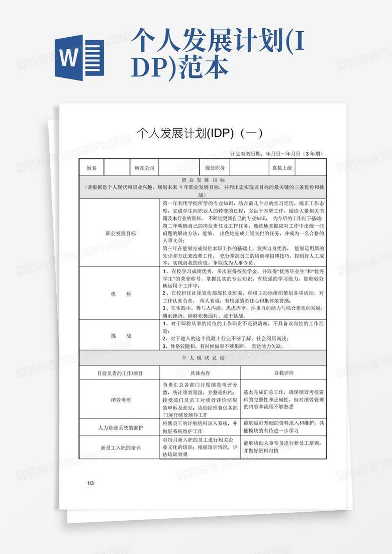 个人发展计划 idp 范本Word模板下载 编号qnymxpda 熊猫办公