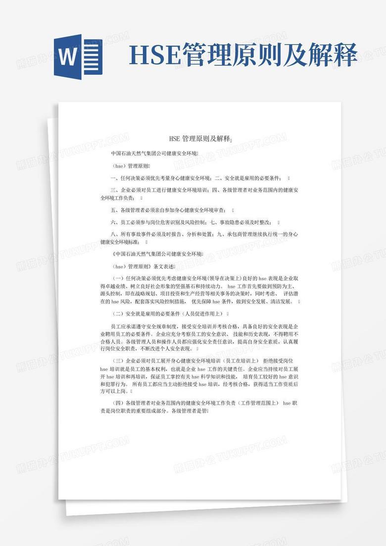 hse管理原则及解释Word模板下载 编号qjwxwarj 熊猫办公
