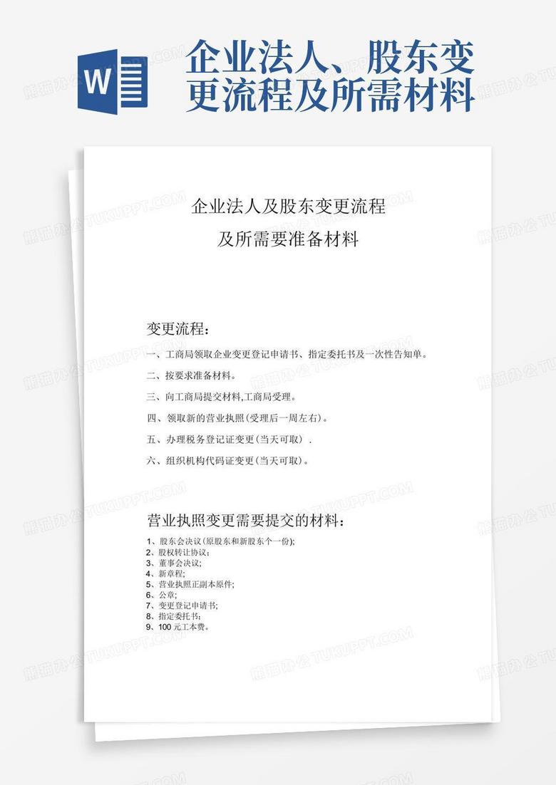 企业法人股东变更流程及所需材料Word模板下载 编号lawagjgn 熊猫办公