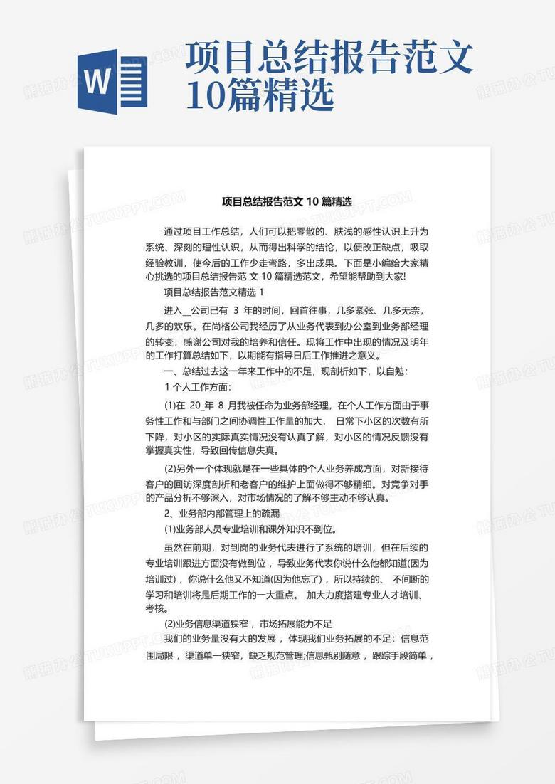 项目总结报告范文10篇精选Word模板下载 编号qzmwgxrj 熊猫办公