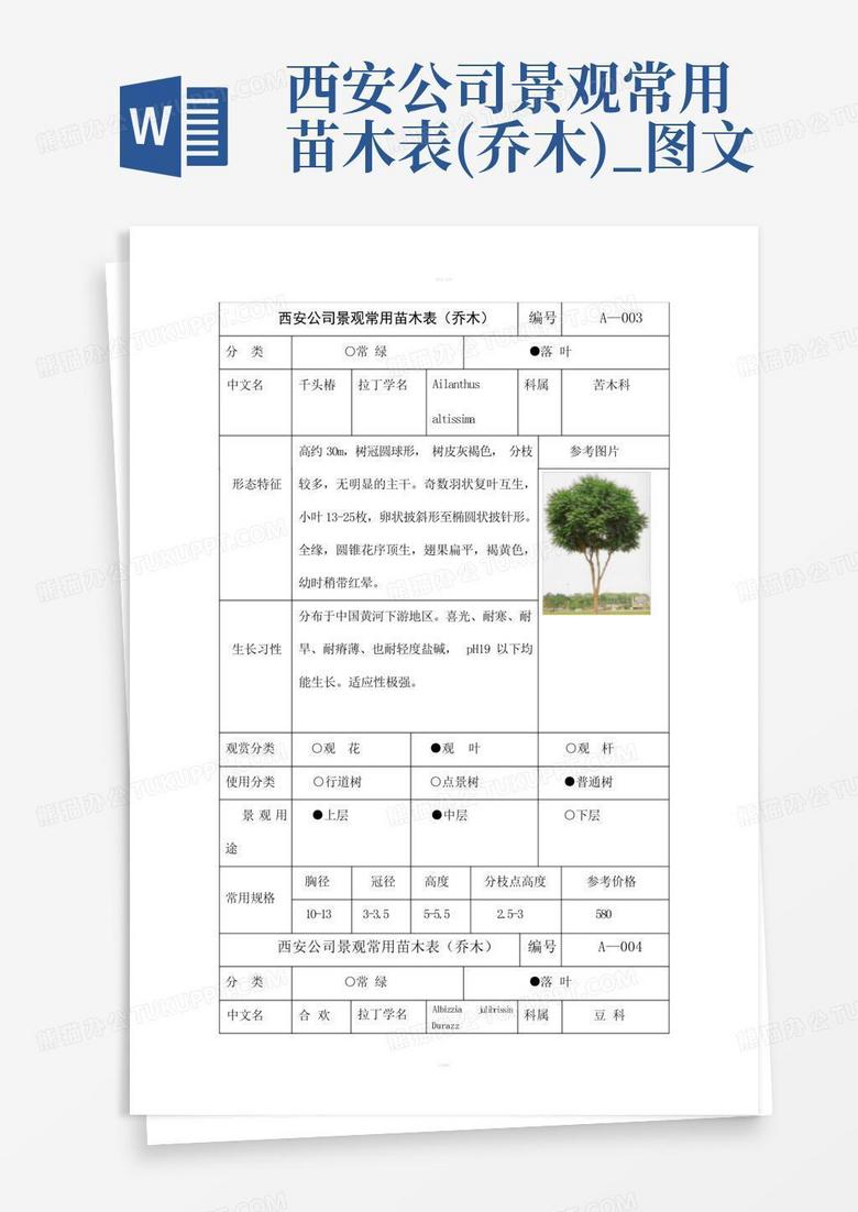 西安公司景观常用苗木表 乔木 图文Word模板下载 编号ldrdvmnp 熊猫办公