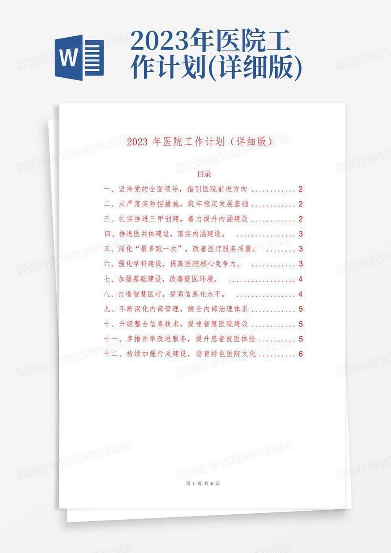 2023年医院工作计划 详细版 Word模板下载 编号lyjgzwgx 熊猫办公