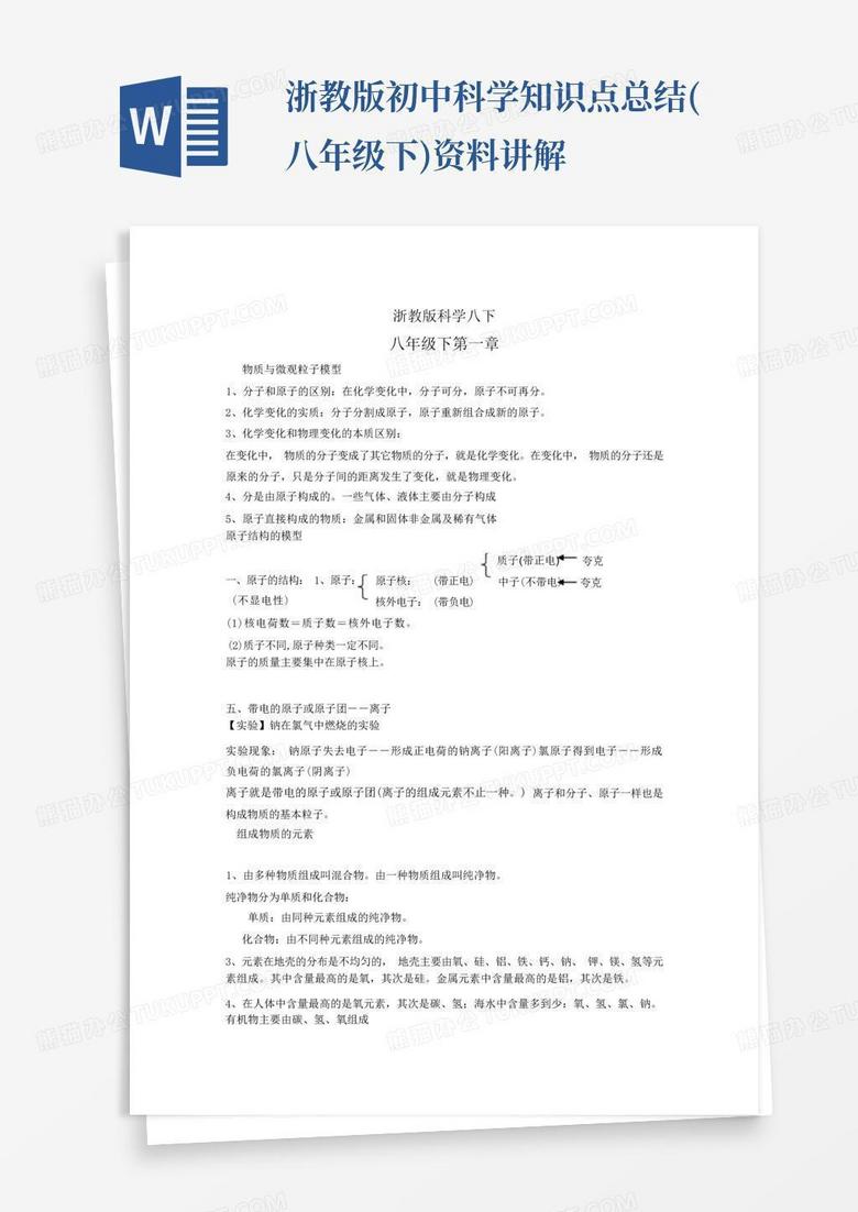 浙教版初中科学知识点总结 八年级下 资料讲解Word模板下载 编号qjwarkpn 熊猫办公