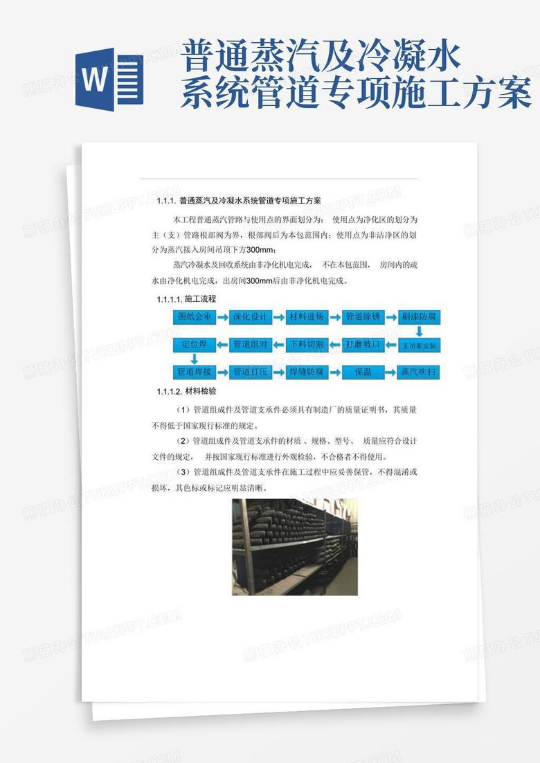普通蒸汽及冷凝水系统管道专项施工方案Word模板下载 编号lrgomoyr 熊猫办公