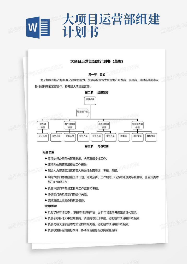 大项目运营部组建计划书 Word模板下载 编号lnywrede 熊猫办公
