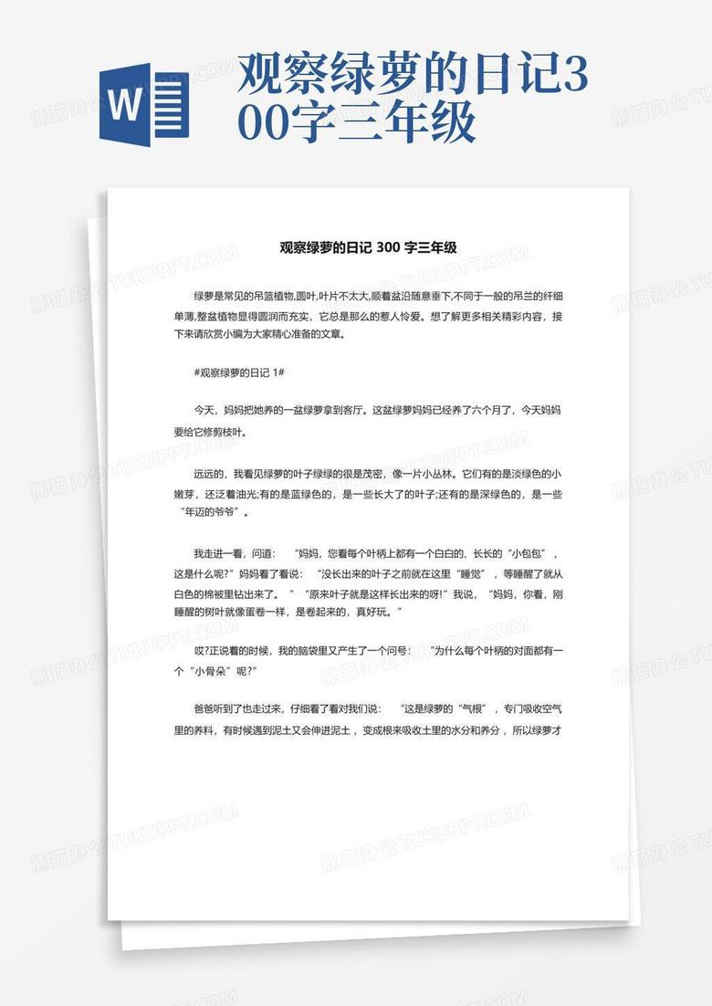 观察绿萝的日记300字三年级 Word模板下载 编号lmnpbnbw 熊猫办公