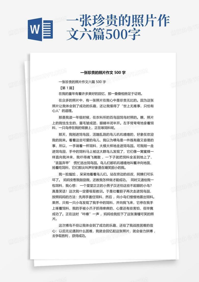 一张珍贵的照片作文六篇500字 Word模板下载 编号ldkwzvgz 熊猫办公