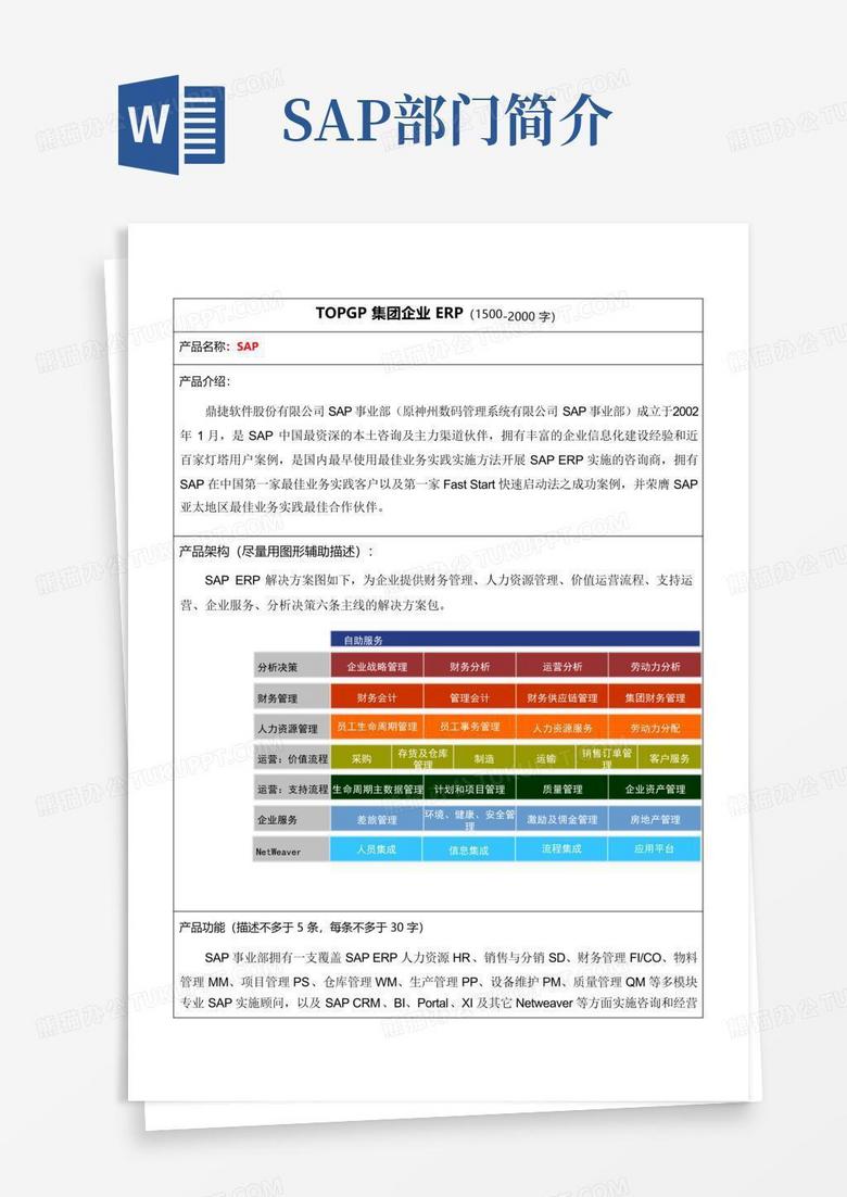 sap部门简介 Word模板下载 编号qjwdvvmy 熊猫办公