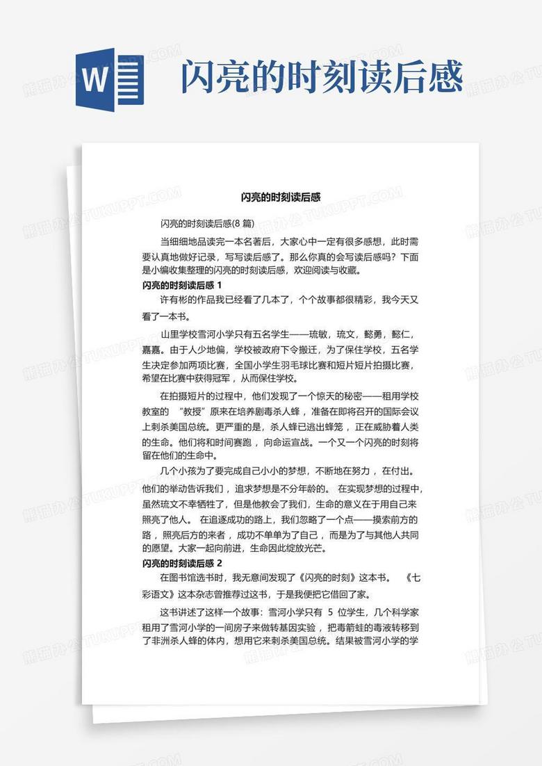 闪亮的时刻读后感 Word模板下载 编号qdkwmaoz 熊猫办公