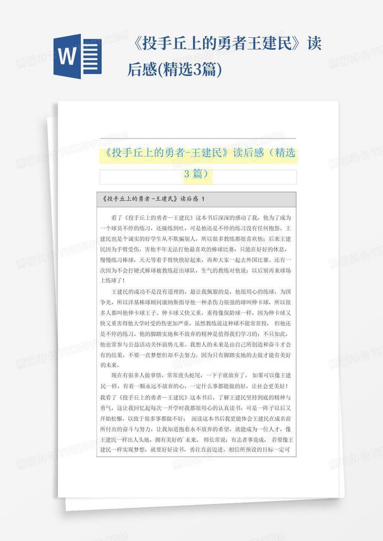 投手丘上的勇者 王建民读后感 精选3篇 Word模板下载 编号lkykdvbn 熊猫办公