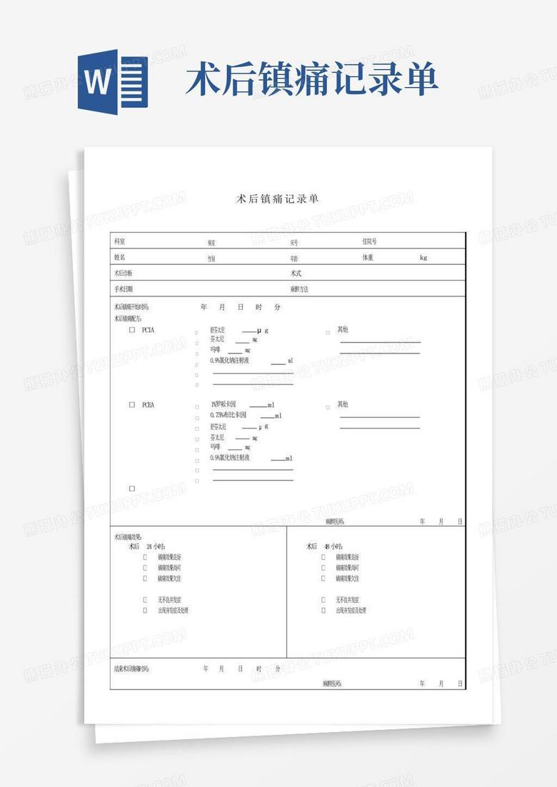 术后镇痛记录单 Word模板下载 编号ldrabjon 熊猫办公