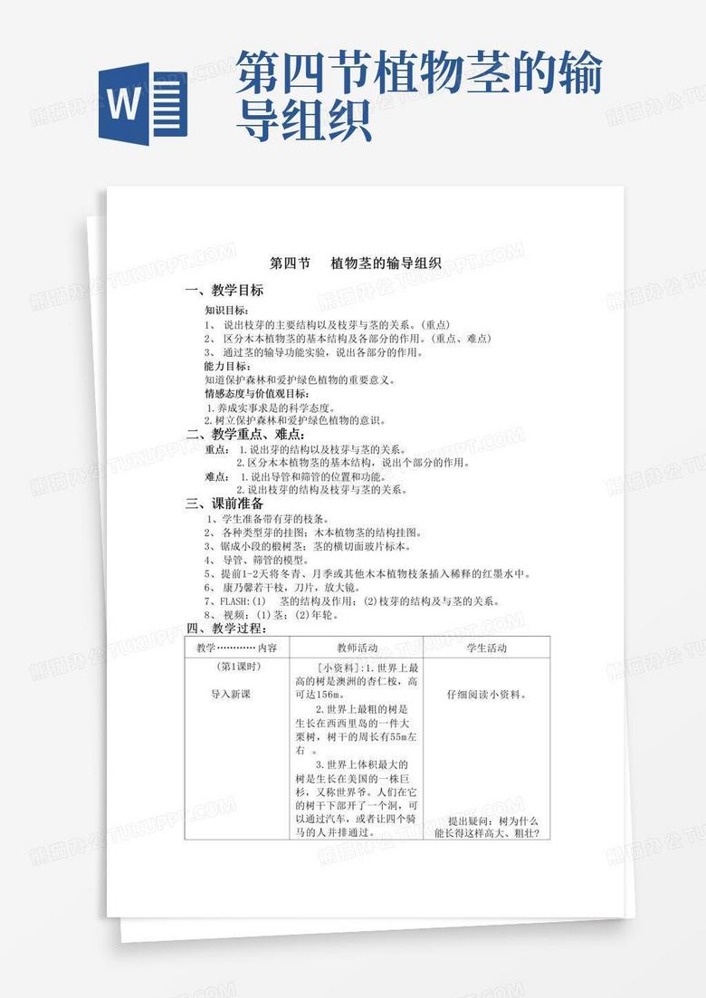 第四节植物茎的输导组织 Word模板下载 编号lmmxvgpn 熊猫办公