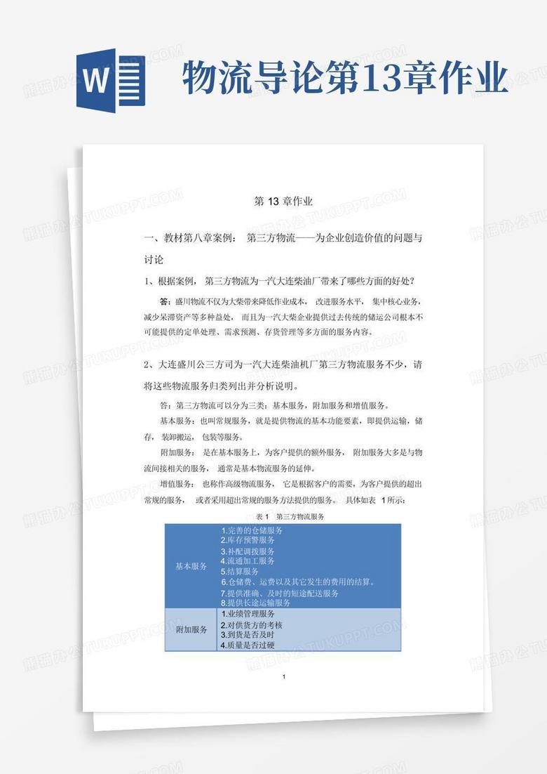 物流导论第13章作业 Word模板下载 编号lpdxeogm 熊猫办公
