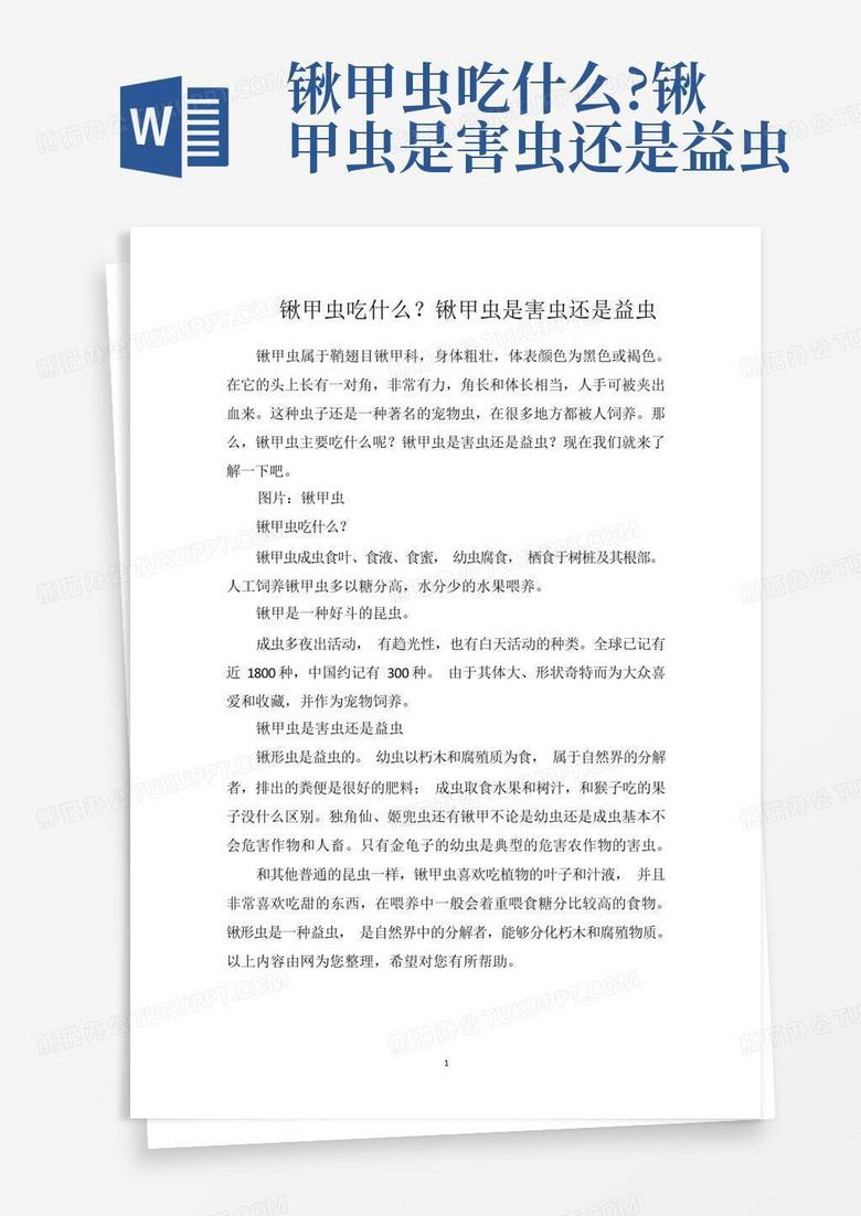 锹甲虫吃什么 锹甲虫是害虫还是益虫 Word模板下载 编号qazxrdzp 熊猫办公