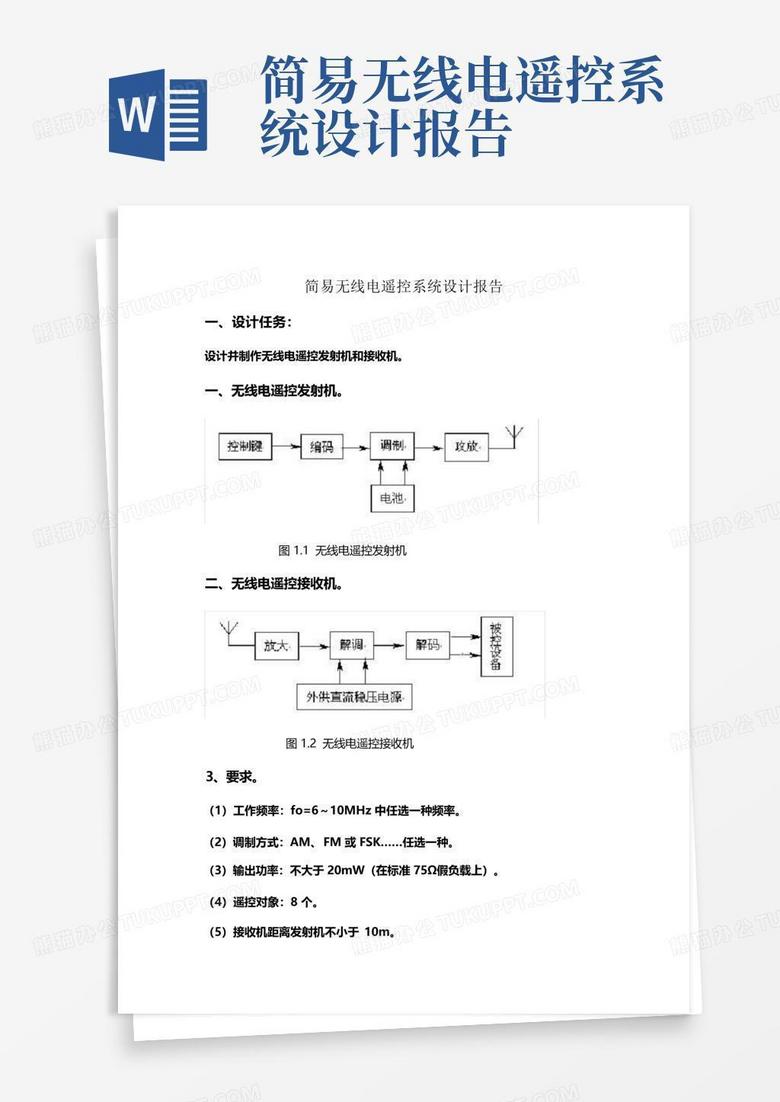 简易无线电遥控系统设计报告Word模板下载 编号lvebaomv 熊猫办公