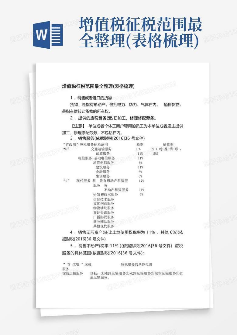 增值税征税范围最全整理 表格梳理 Word模板下载 编号lxwxwbwm 熊猫办公