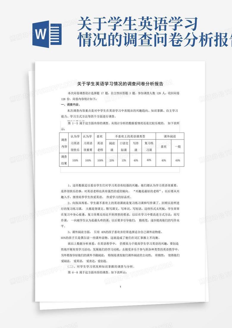 关于学生英语学习情况的调查问卷分析报告 Word模板下载 编号ljbmdarb 熊猫办公