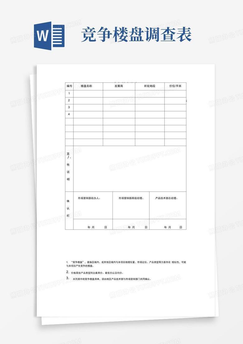 竞争楼盘调查表 Word模板下载 编号qjbygndw 熊猫办公
