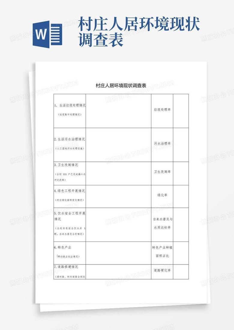 村庄人居环境现状调查表 Word模板下载 编号lpdbezwo 熊猫办公