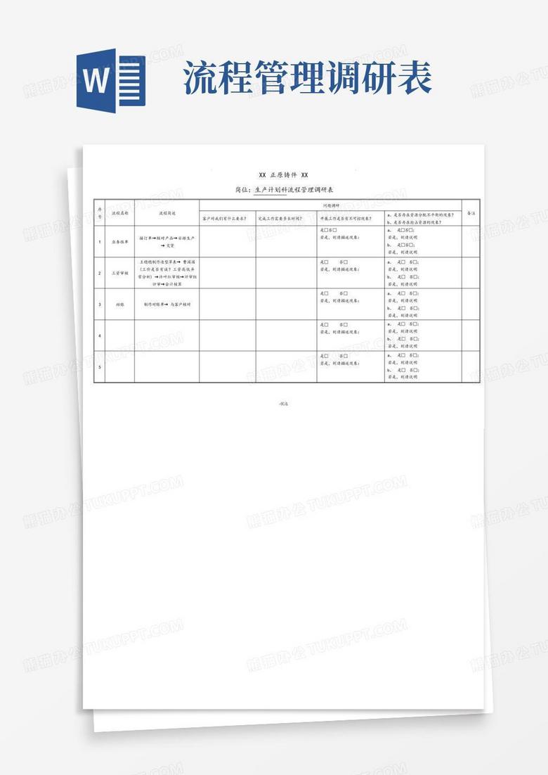 流程管理调研表 Word模板下载 编号lmmobmmr 熊猫办公